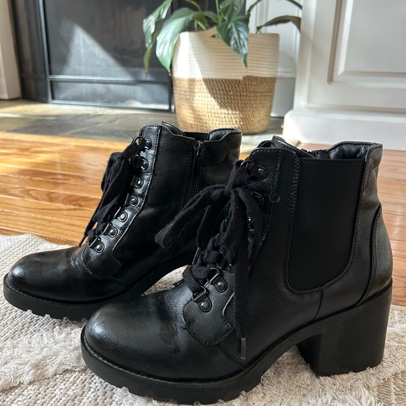 Eva & Zoe | Shoes | Black Lace Up Boots 3 Heel | Poshmark